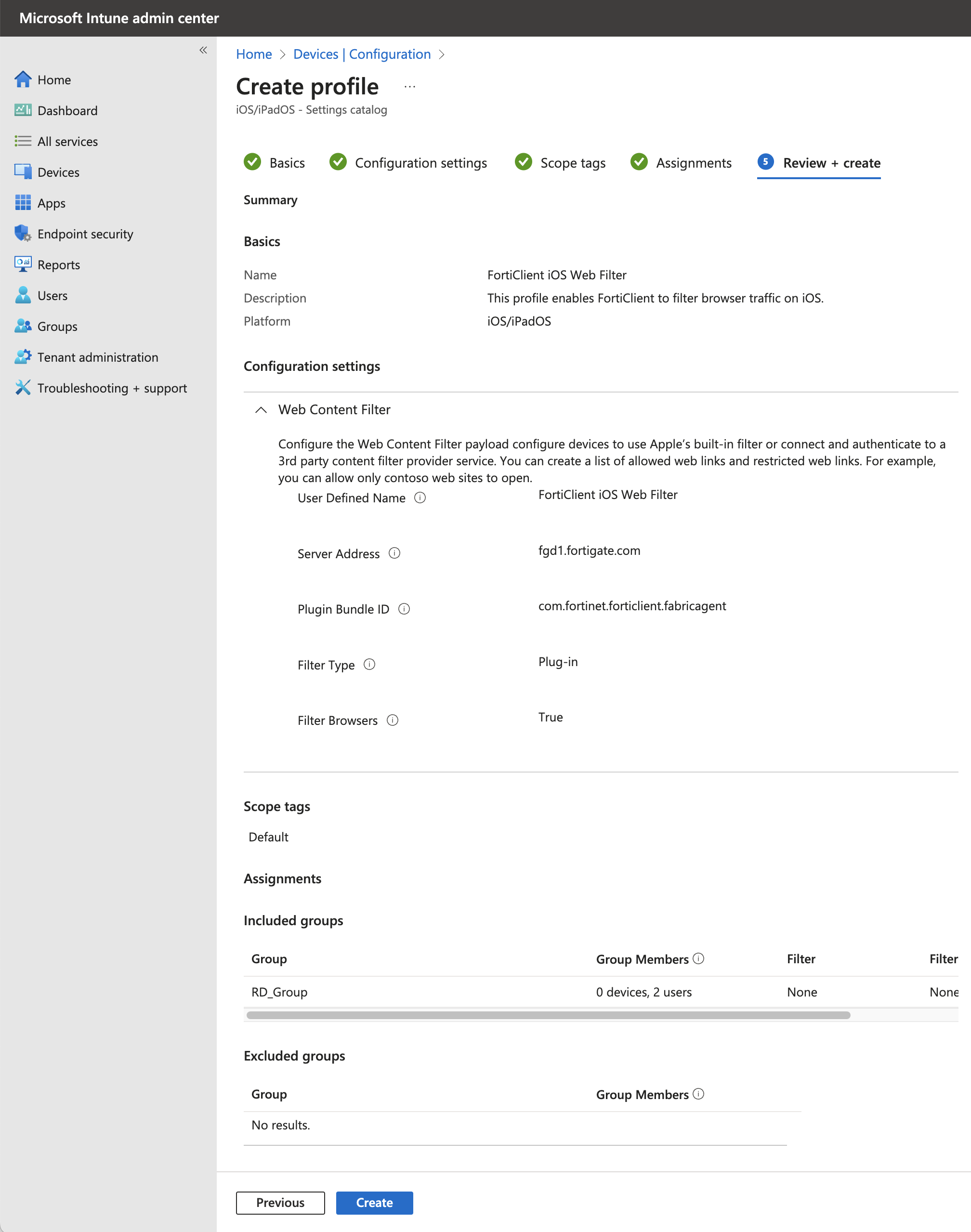 Pushing Web Filter content profile to FortiClient (iOS) | FortiClient 7 ...