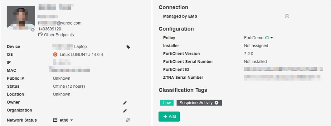 FortiEMS Endpoint Tagging | FortiSIEM 7.4.0 | Fortinet Document Library
