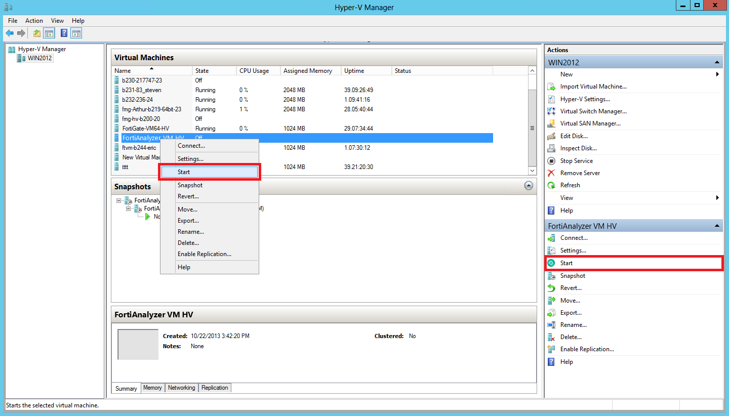 Starting the virtual machine | FortiAnalyzer Private Cloud 7.6.0 ...
