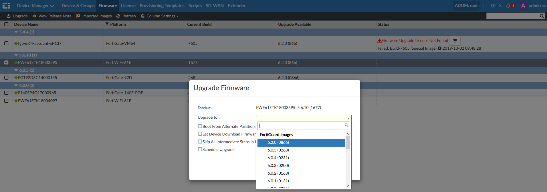 Automatic multi-step firmware upgrade on FortiGate | FortiManager 6.4.4 ...