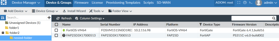 Organizing devices using the new folder view | FortiManager 6.4.4