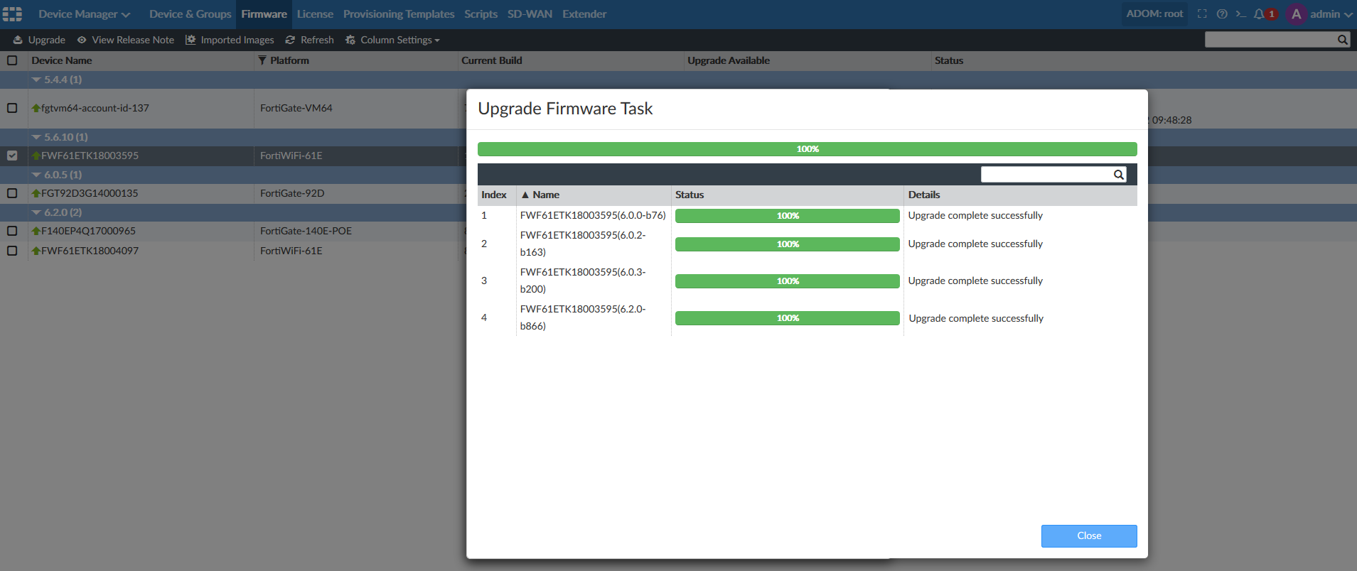Automatic multi-step firmware upgrade on FortiGate | FortiManager 6.4.4 | Fortinet Document Library