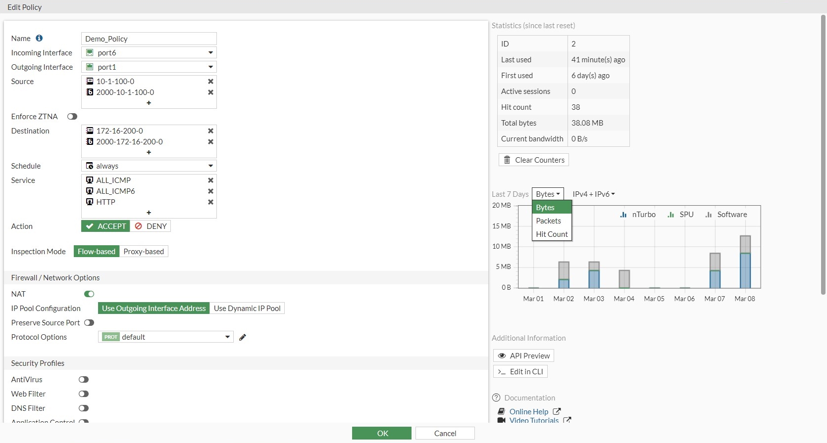 Seven-day rolling counter for policy hit counters | FortiGate / FortiOS ...