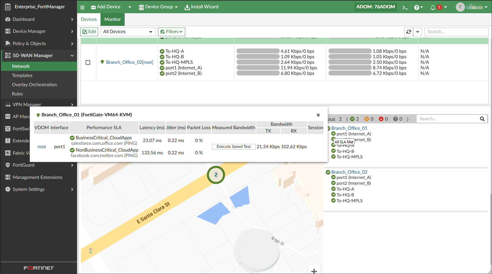 Performing SD-WAN cloud assisted monitoring speed tests | FortiManager ...