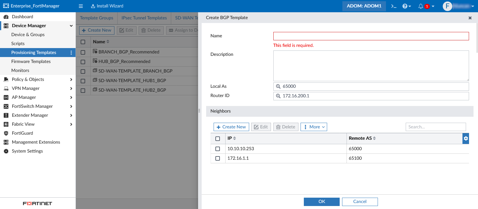 BGP templates | FortiManager 7.6.2 | Fortinet Document Library