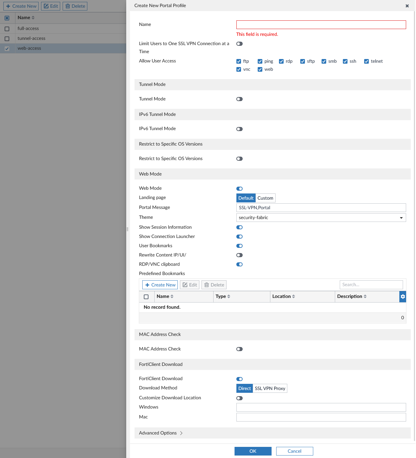 Creating SSL VPN portal profiles | FortiManager 7.6.2 | Fortinet ...