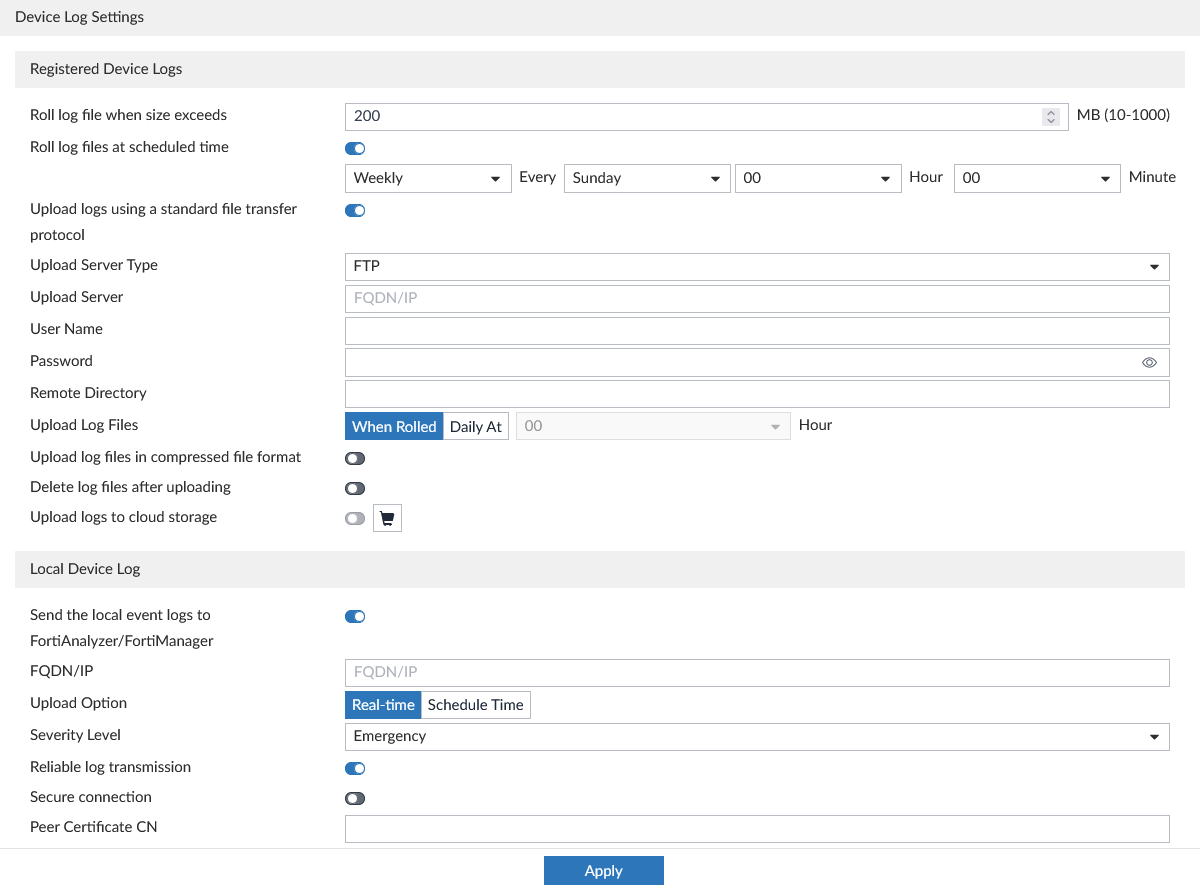 Configuring rolling and uploading of logs using the GUI | FortiManager ...