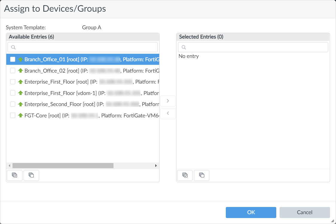 Assigning template groups | FortiManager 7.6.2 | Fortinet Document Library