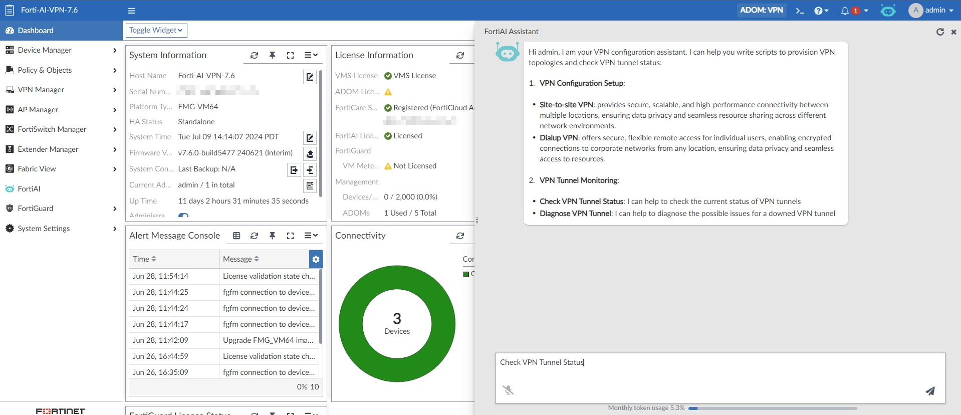 Checking and diagnosing the VPN tunnel using FortiAI Example ...