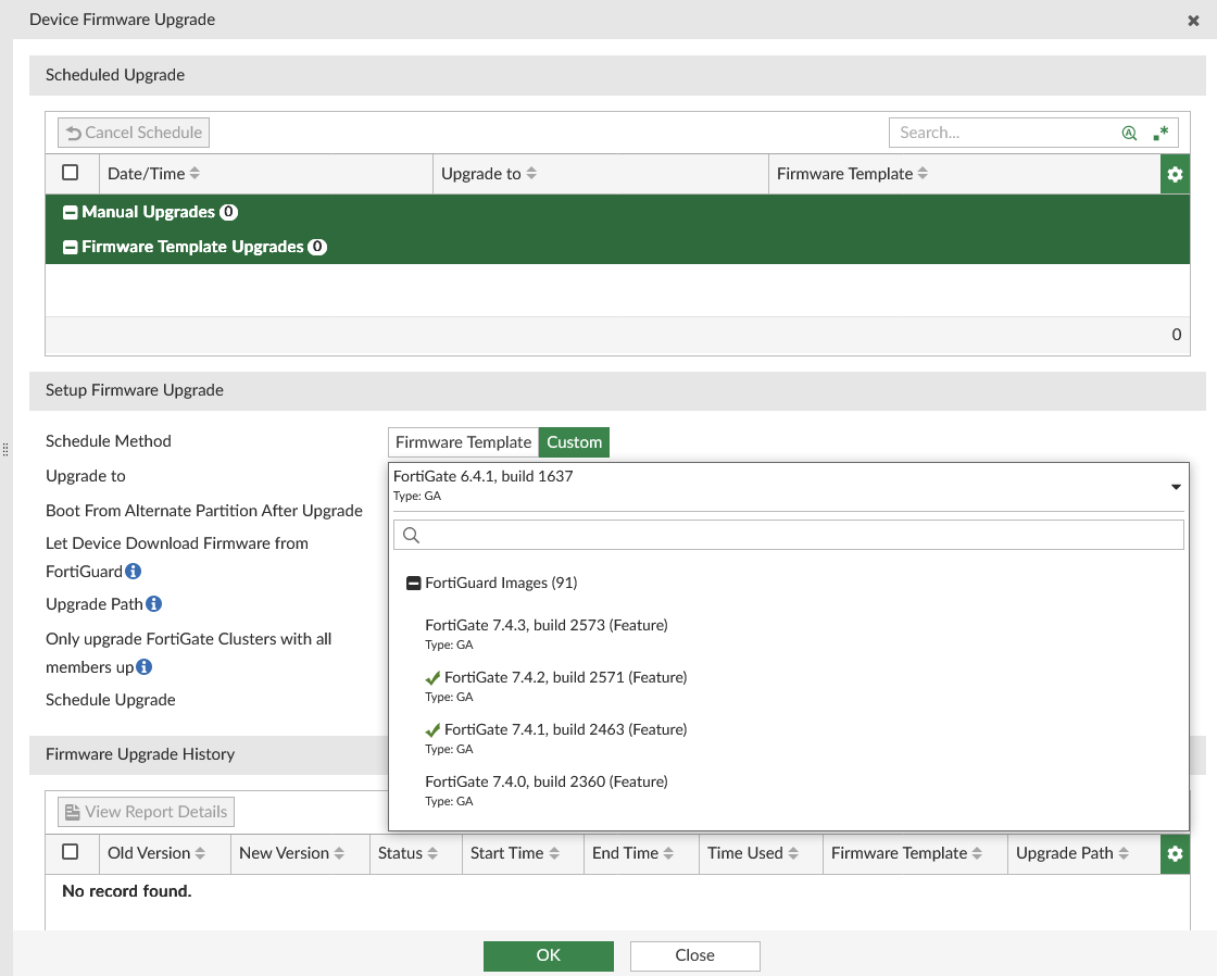 Upgrading firmware using images from FortiGuard | FortiManager 7.6.2 ...