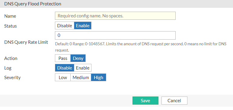 Configuring a DNS Query Flood Protection policy | FortiADC 7.4.6 ...