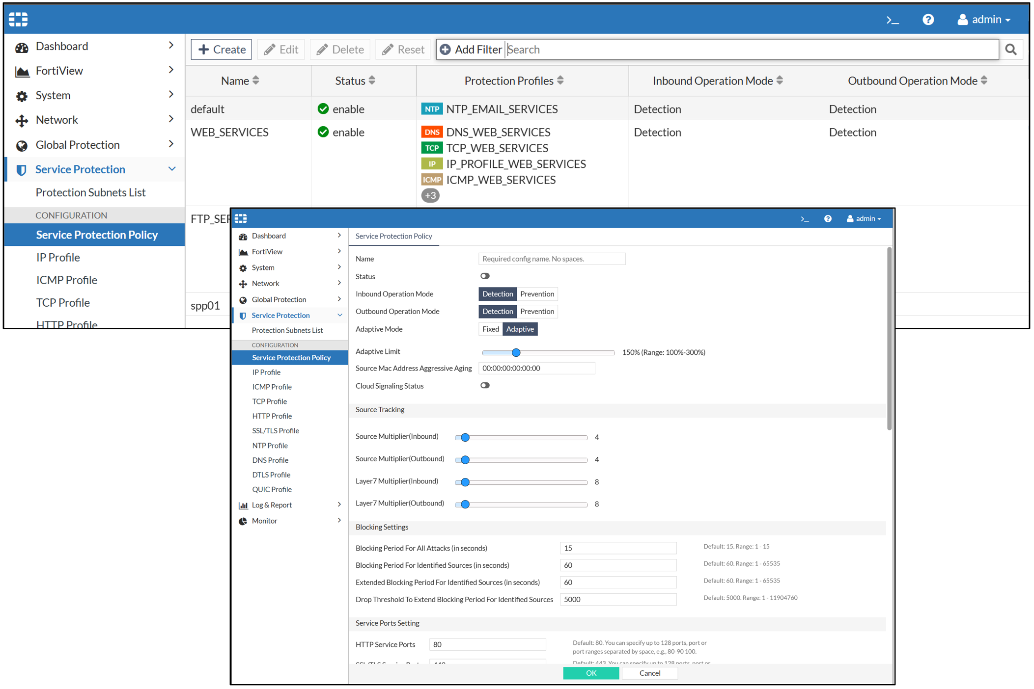 Configuring Service Protection Policies | FortiDDoS-F 6.6.0