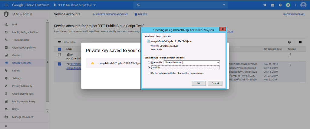 Creating a Google service account key | FortiAnalyzer 6.2.0