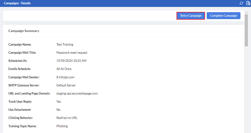 Retrying a campaign | FortiPhish 24.4.0 | Fortinet Document Library