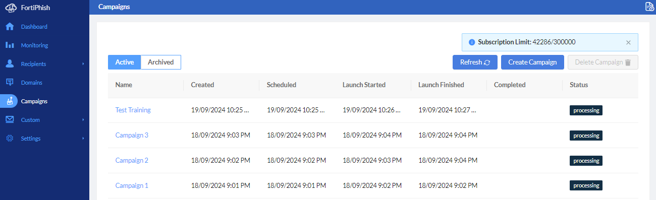 Campaigns | FortiPhish 24.4.0 | Fortinet Document Library