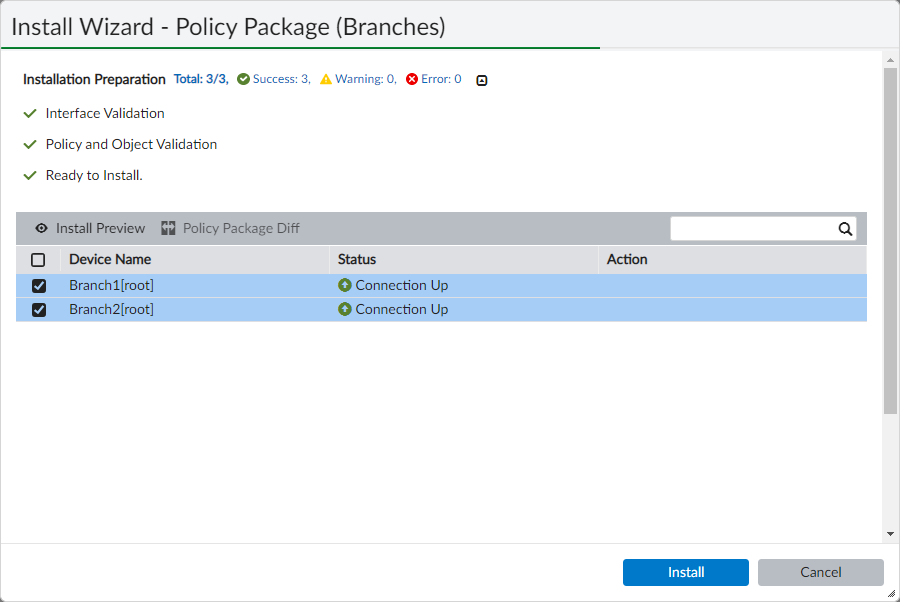 Installing policy packages | FortiManager 7.2.0