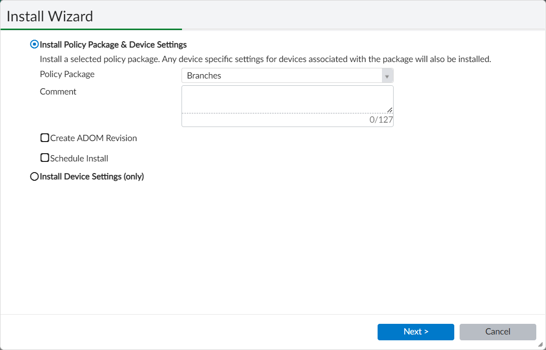 Installing policy packages | FortiManager 7.2.0