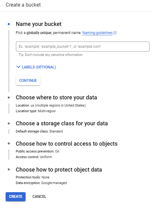 Creating a cloud storage bucket on GCP | FortiPAM Public Cloud 1.4.0 ...