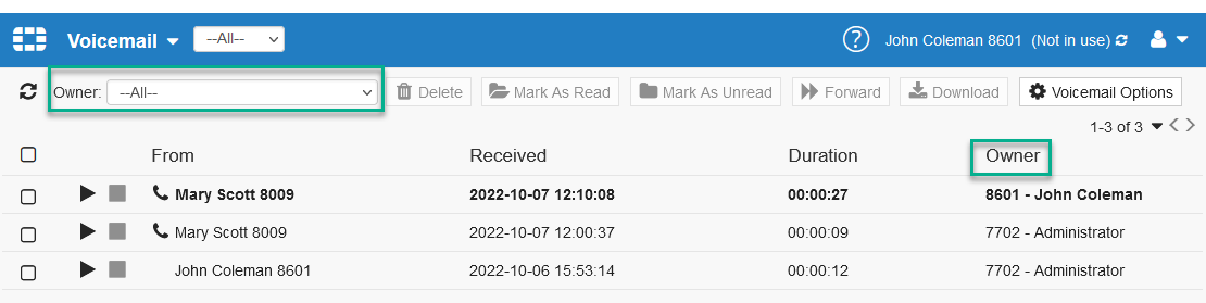 Displaying voicemails | FortiVoice Cloud 1.0.0