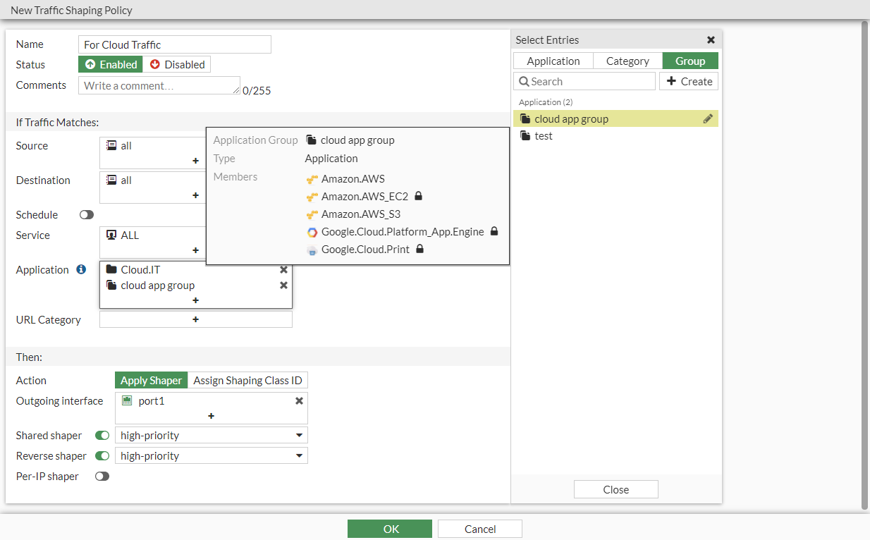 Application groups in traffic shaping policies | FortiGate / FortiOS 7. ...