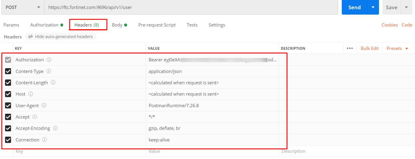 Postman examples | FortiToken Cloud 23.1.a