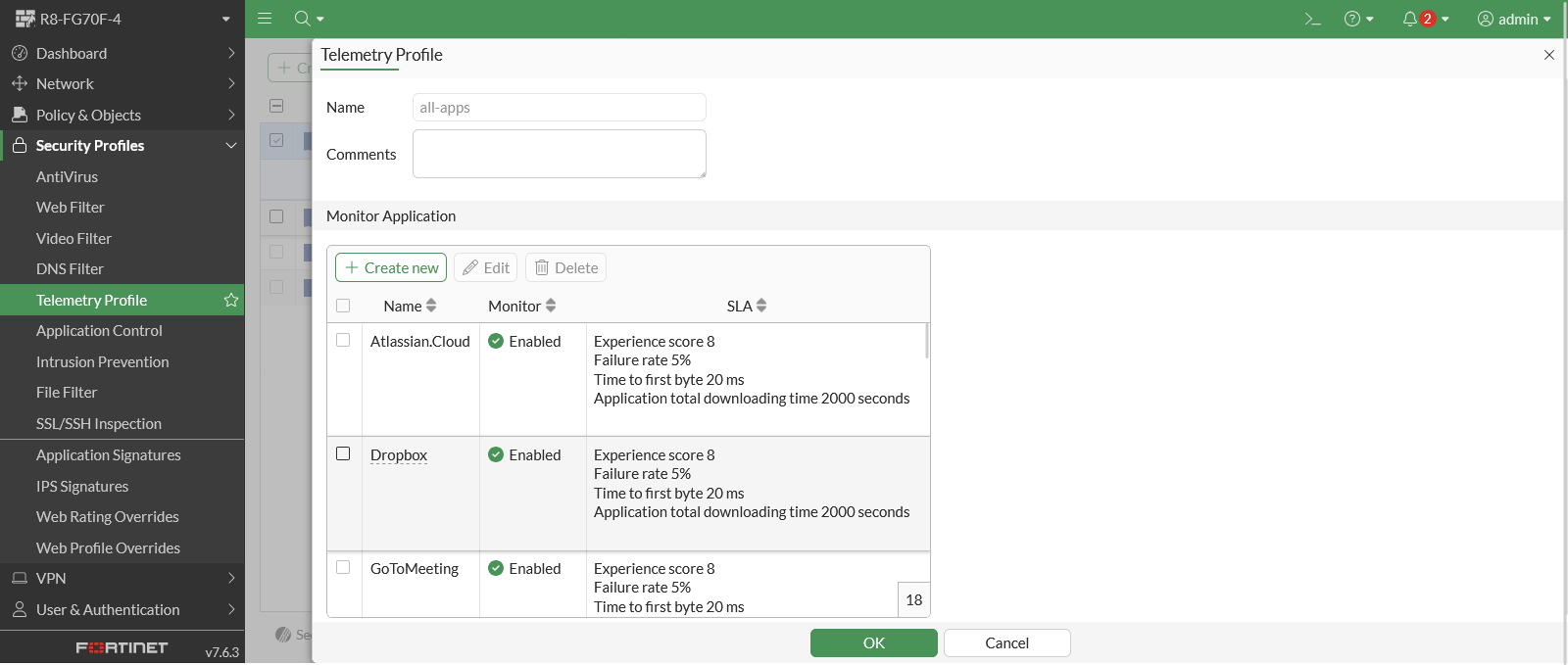 Viewing telemetry profiles | FortiTelemetry | Fortinet Document Library