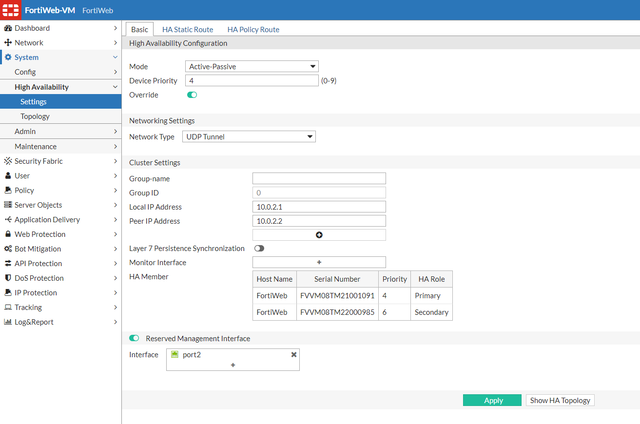 Configuring FortiWeb Active-Passive HA cluster with Unicast Heartbeat ...