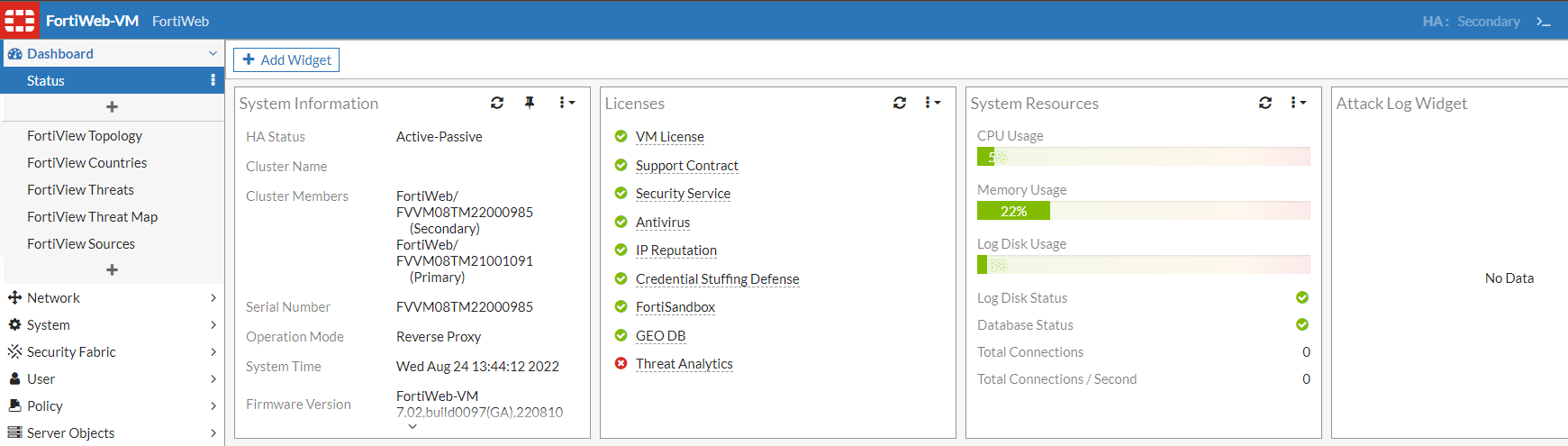 Configuring FortiWeb Active-Passive HA cluster with Unicast Heartbeat | FortiWeb Private Cloud 6.4.0