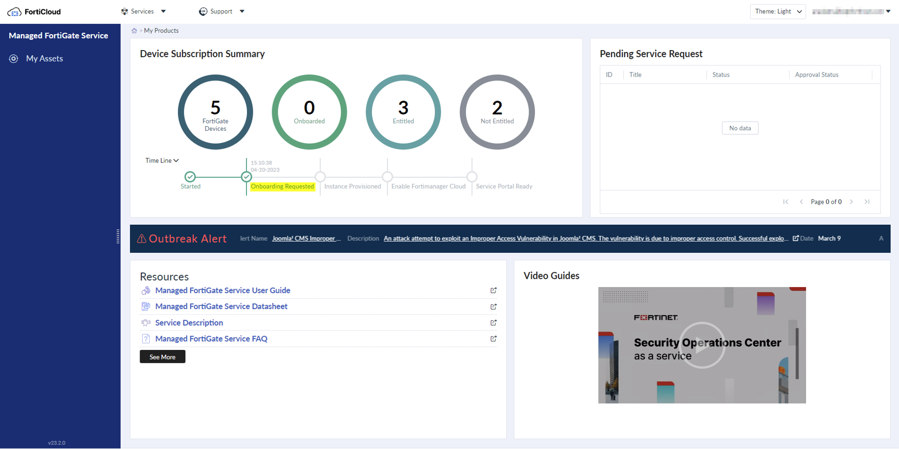 Subscribing to Managed FortiGate Service | Managed FortiGate Service 23.2.0