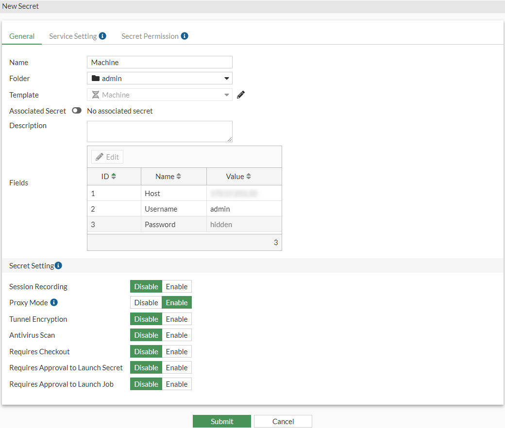 Creating a secret with Machine template | FortiPAM 1.0.0
