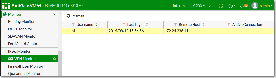 View the SSL-VPN user logged in to FortiGate | FortiToken Cloud 22.2.a
