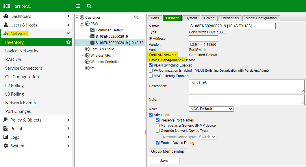 Add FortiSwitch to FortiNAC | FortiNAC-F 7.4.0 | Fortinet Document Library