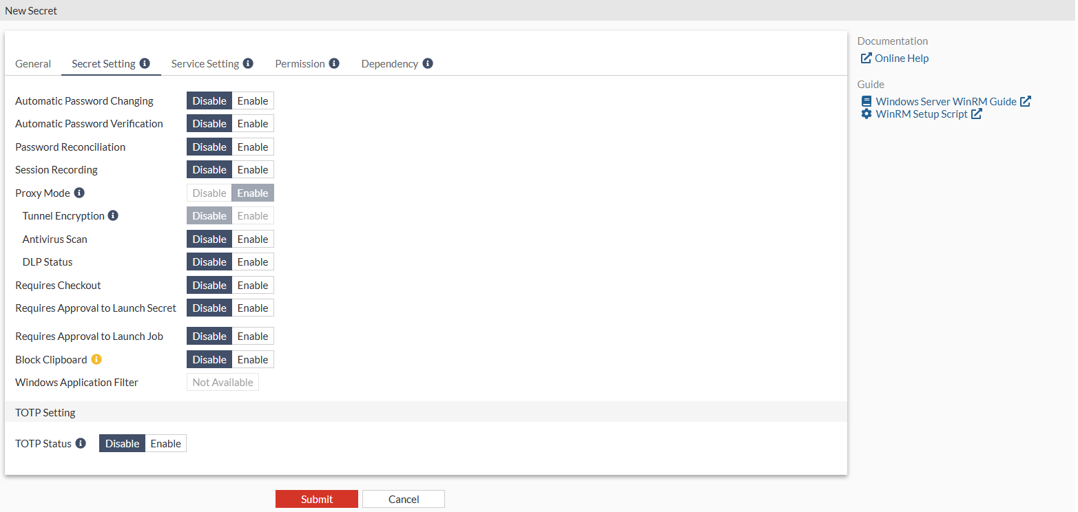Creating a secret | FortiSRA 1.6.0 | Fortinet Document Library