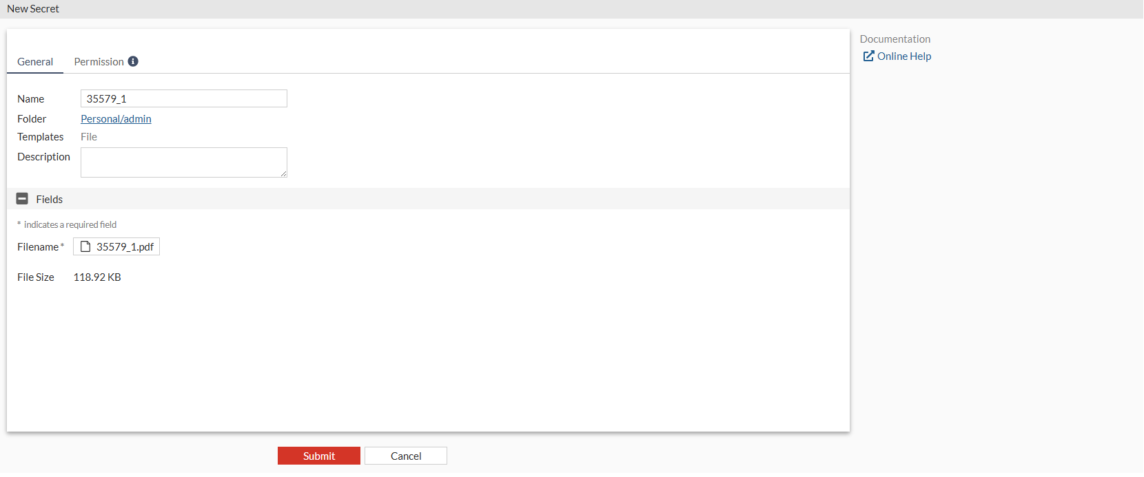 Creating a secret | FortiSRA 1.6.0 | Fortinet Document Library
