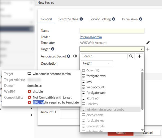 Creating a secret | FortiSRA 1.6.0 | Fortinet Document Library