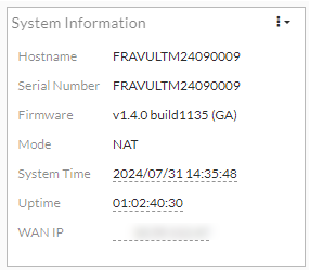 System information widget | FortiSRA 1.6.0 | Fortinet Document Library