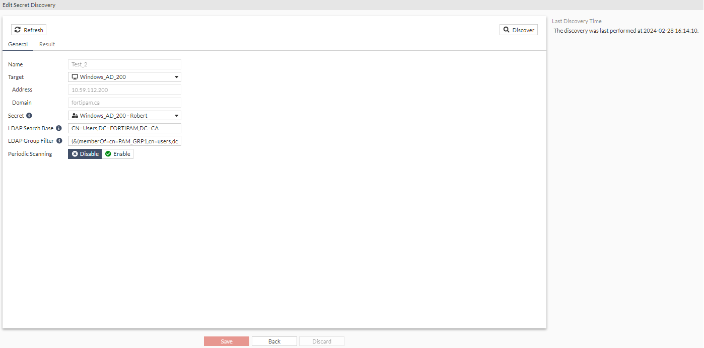 Creating discovery entry | FortiPAM 1.4.1 | Fortinet Document Library