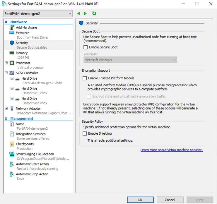Appendix F: Installation on Hyper-V | FortiPAM 1.4.1 | Fortinet Document Library