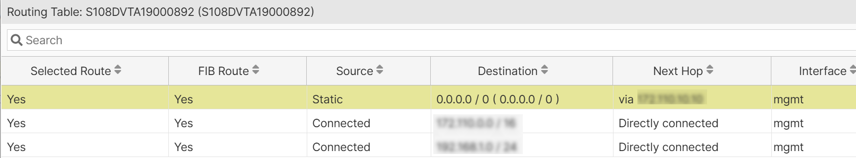 Routing Table | FortiLAN Cloud 24.2.0 | Fortinet Document Library