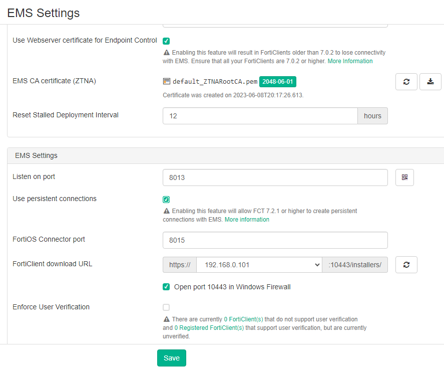Persistent connection | FortiClient 7.2.8 | Fortinet Document Library
