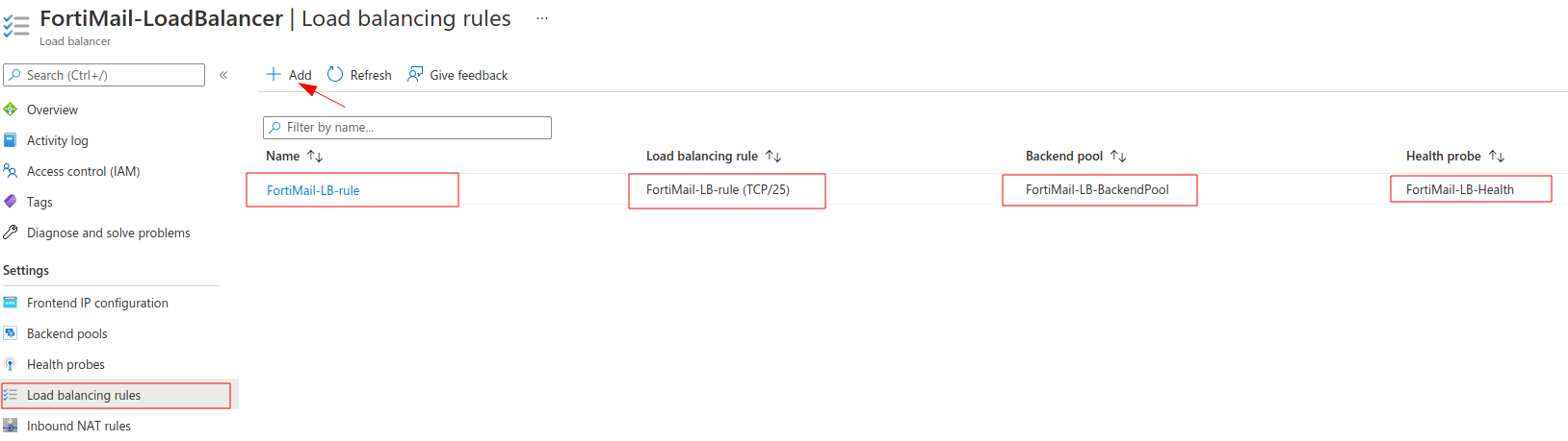Creating an Azure Resource Load Balancer | FortiMail 7.6.0 | Fortinet Document Library