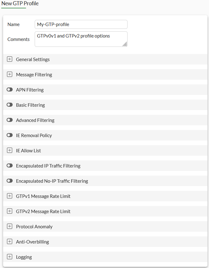 Configuring GPRS Tunneling Protocol (GTP) profiles | FortiGate / FortiOS 7.6.0 | Fortinet ...