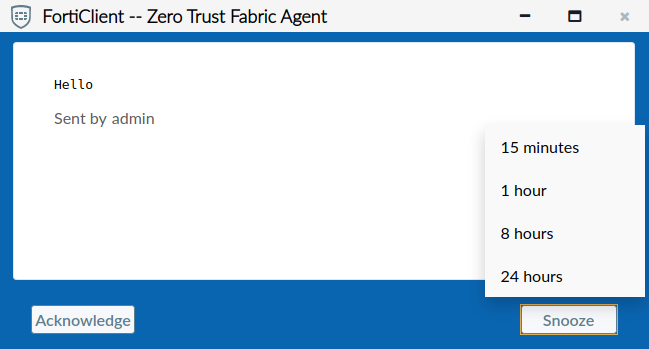 Sending endpoints one-way message | FortiClient 7.2.1
