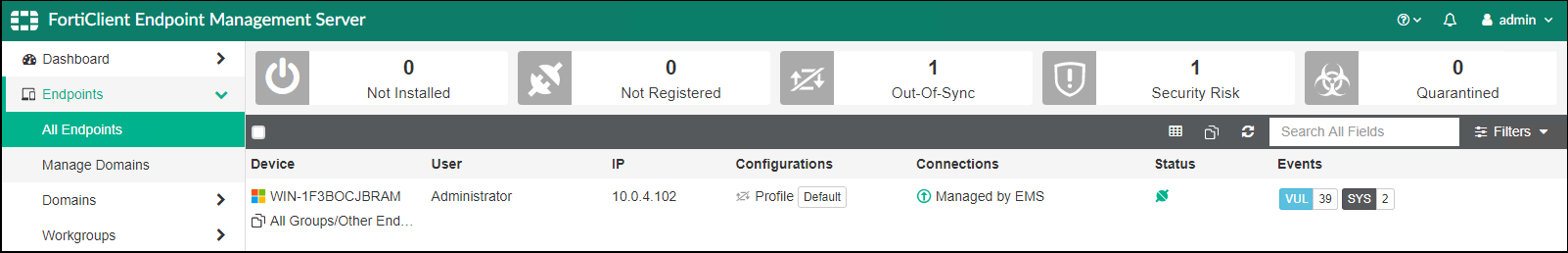 Using the quick status bar | FortiClient 7.2.1