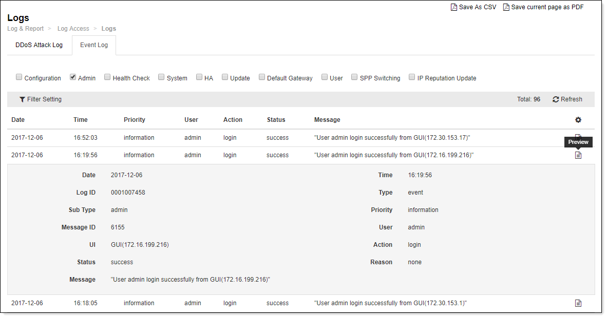 Event log | FortiDDoS 5.7.3 | Fortinet Document Library