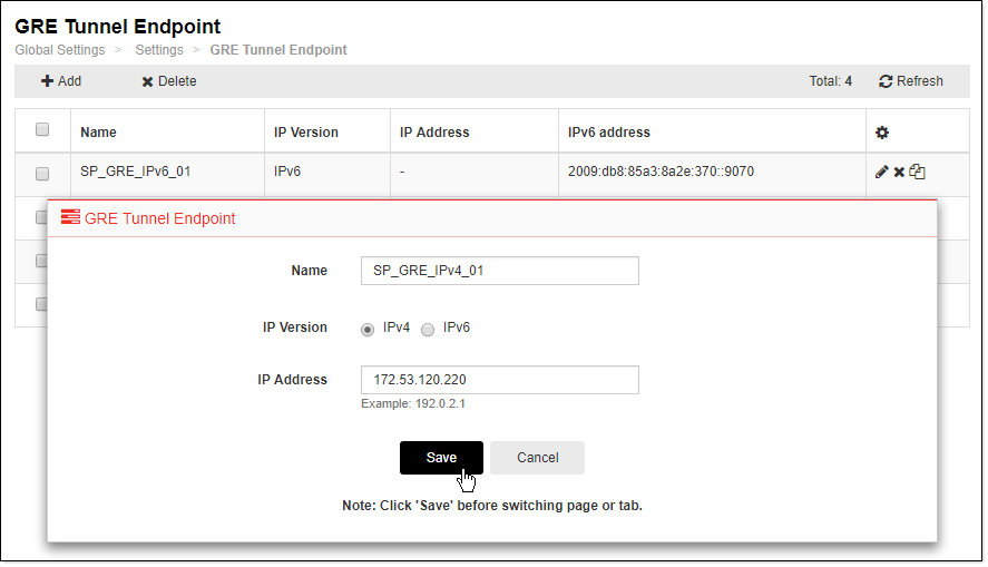 Configuring GRE Tunnel Endpoint Addresses | FortiDDoS 5.7.3 | Fortinet Document Library