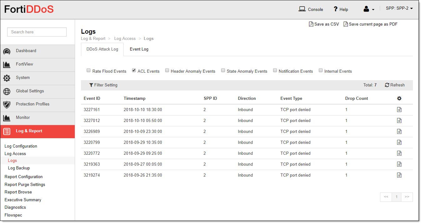 DDoS Attack log | FortiDDoS 5.7.3 | Fortinet Document Library