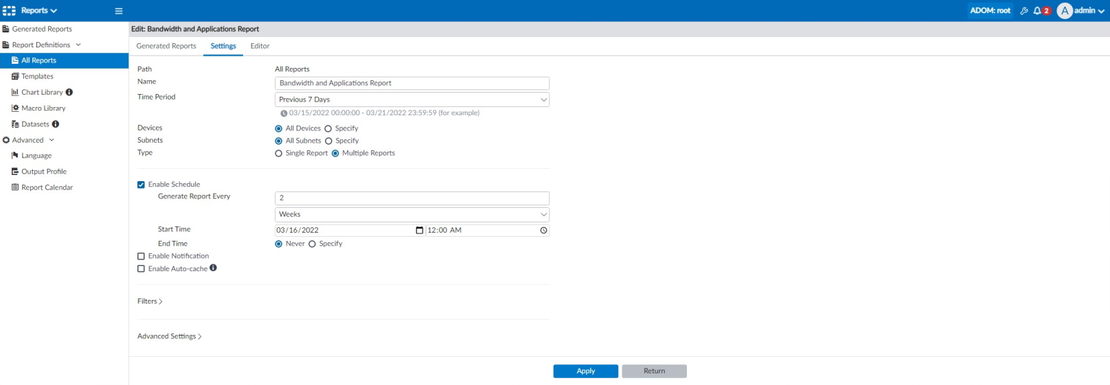 FortiAnalyzer Reports page in the GUI | FortiGate / FortiOS 7.2.3 ...