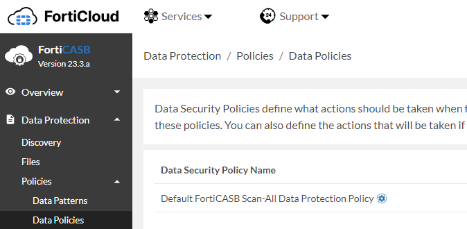Data Security Policy | FortiCASB 24.4.b | Fortinet Document Library