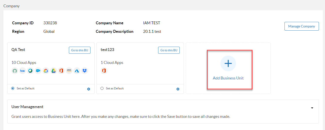 Add a Business Units | FortiCASB 24.4.b | Fortinet Document Library